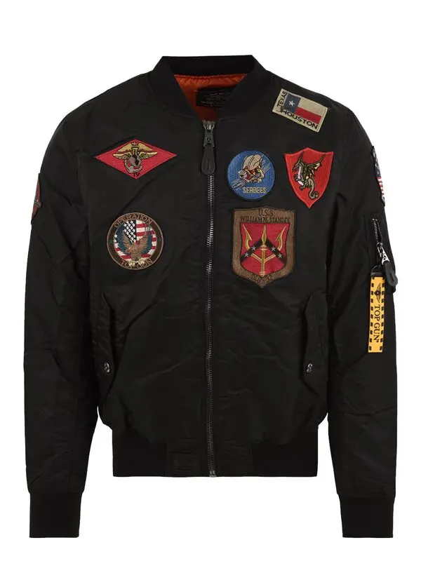 TOP GUN Ma-1 Nylon Bomber Jacket With Patches - Black