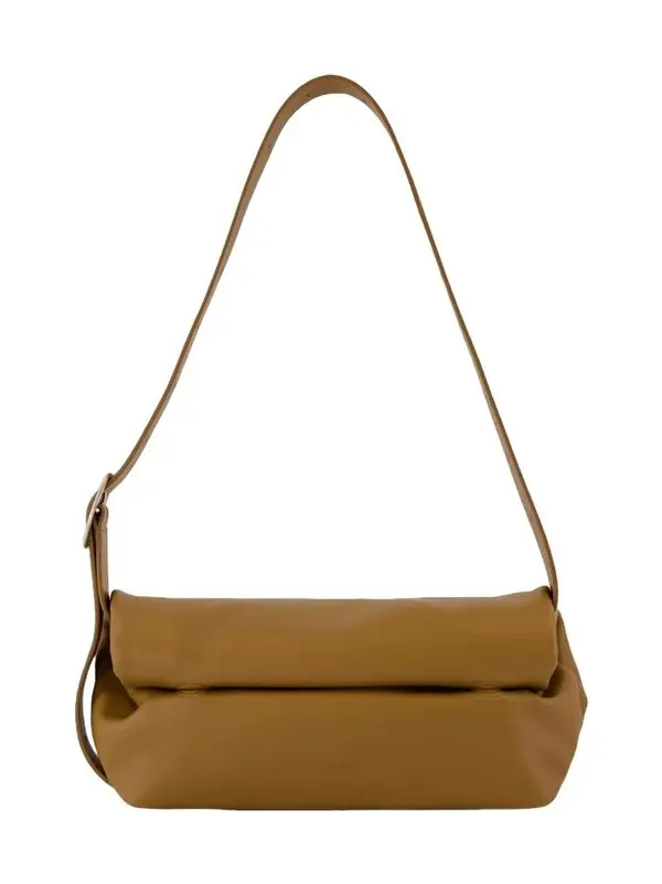JIL SANDER Rollup Small Square Leather Shoulder Bag - Khaki