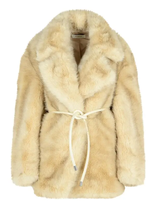 Sportmax Faux Fur Belted Jacket - Beige