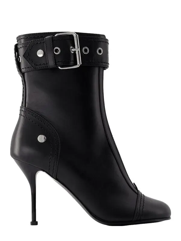 Alexander McQueen High-heeled Leather Ankle Boots - Black