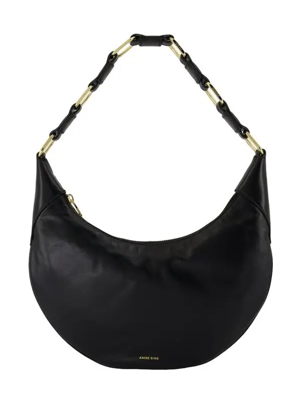 ANINE BING Leather Hobo Bag With Chain Strap - Black