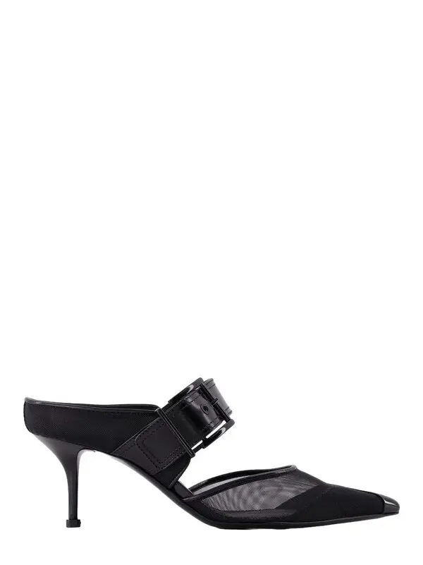 Alexander McQueen Punk Buckle Leather Mules - Black