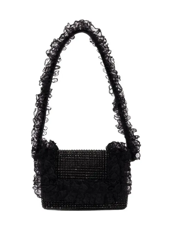 SELF-PORTRAIT Crystal And Lace Detail Handheld Bag - Black