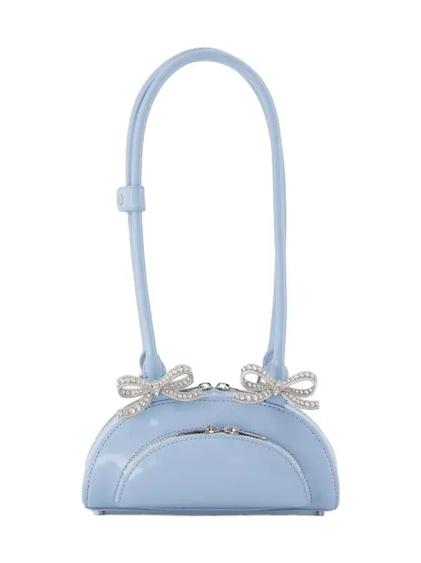 SELF-PORTRAIT Curved Leather Mini Shoulder Bag - Blue