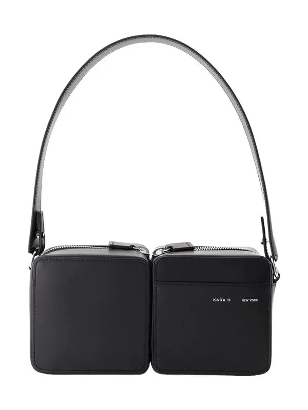 Kara Hobo Stacked Leather Bag - Black