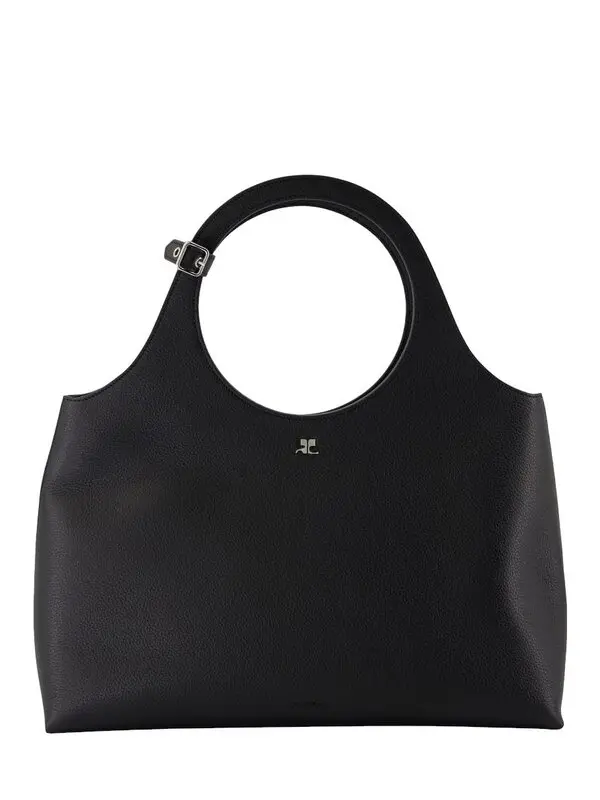 COURREGES Large Leather Shoulder Bag - Black