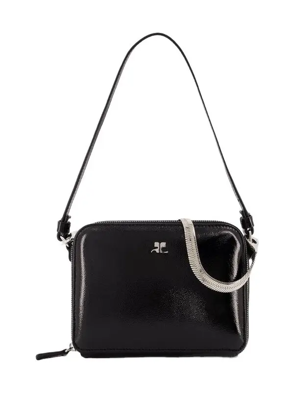 COURREGES Chained Naplack Leather Purse - Black