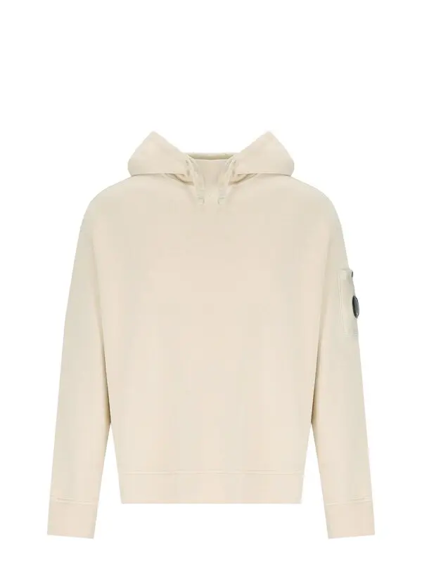 C.P. COMPANY Diagonal Fleece Boxy Hoodie - White