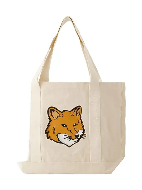 Maison Kitsuné Fox Head Cotton Tote Bag - Beige