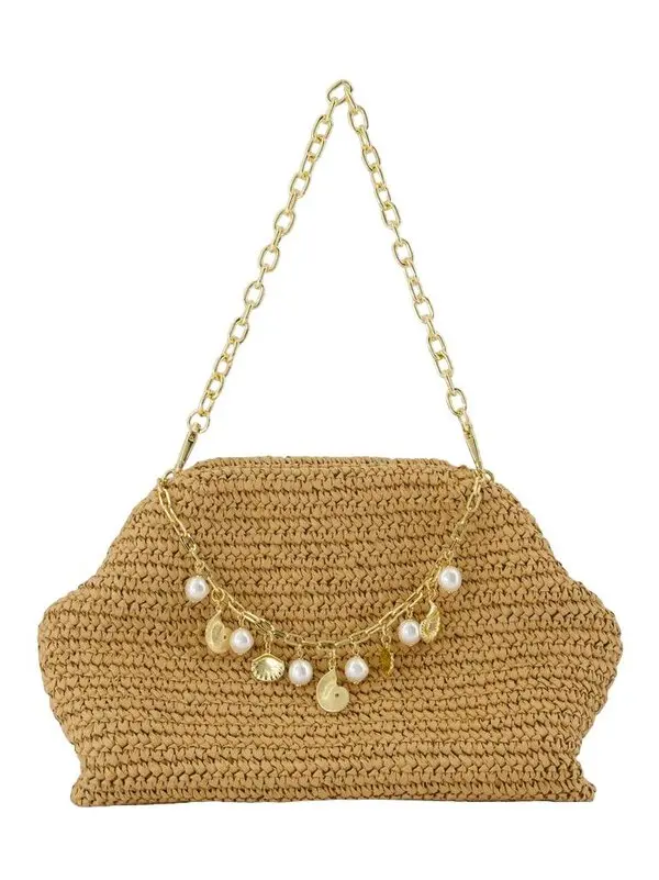 SELF-PORTRAIT Charm Raffia Shoulder Bag - Brown