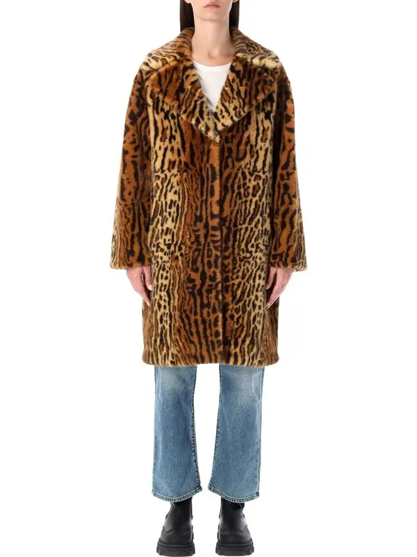 STAND STUDIO Camille Faux Fur Coat - Leopard Print
