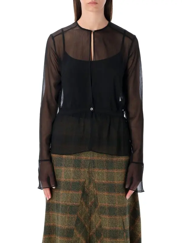 Our Legacy Blouse In Sheer Crinkle-effect Fabric - Black