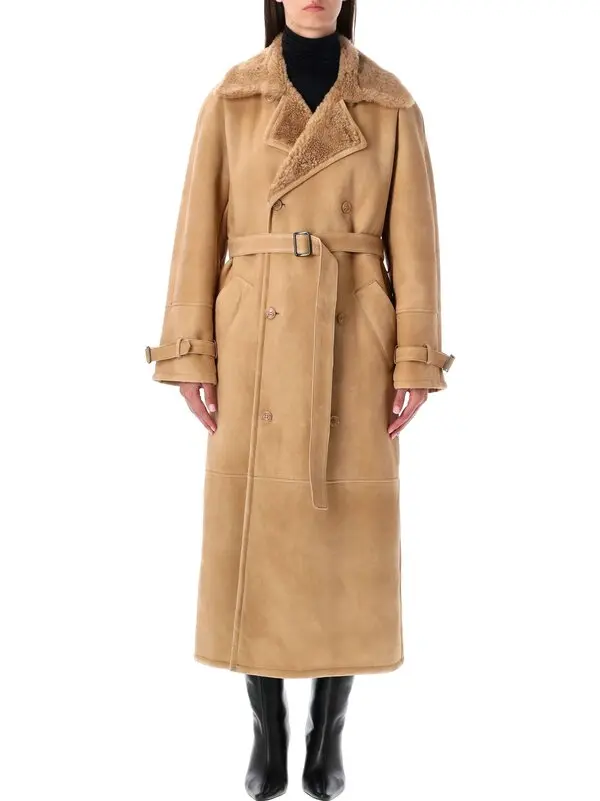 SWORD 6644 Long Shearling Coat - Beige