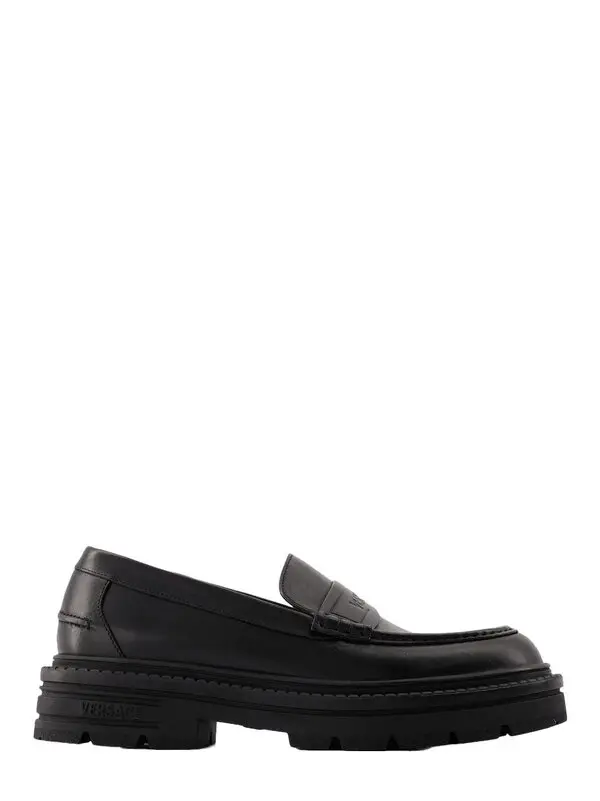 Versace Adriano Leather Loafers - Black