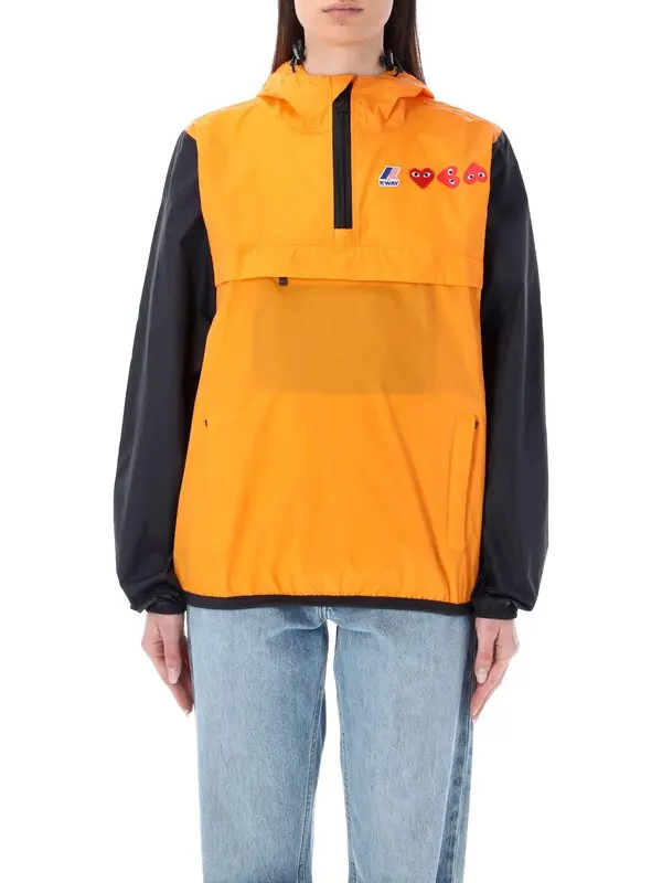 Play Comme Des Garcon X K-way Bicolor Waterproof Hooded Jacket - Orange Black