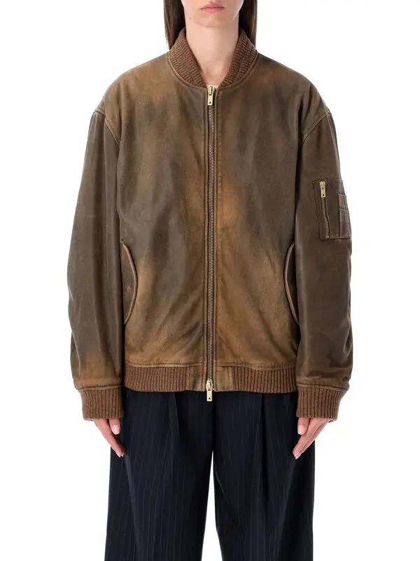 Golden Goose Vintage-inspired Leather Bomber Jacket - French Roast Brown