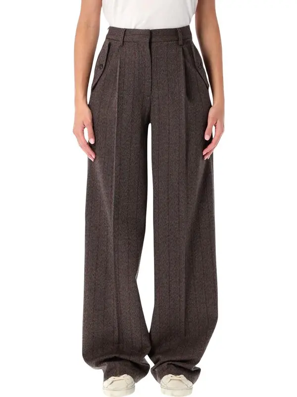 Golden Goose Wide-leg Pinstriped Wool Trousers - Cocoa Brwon