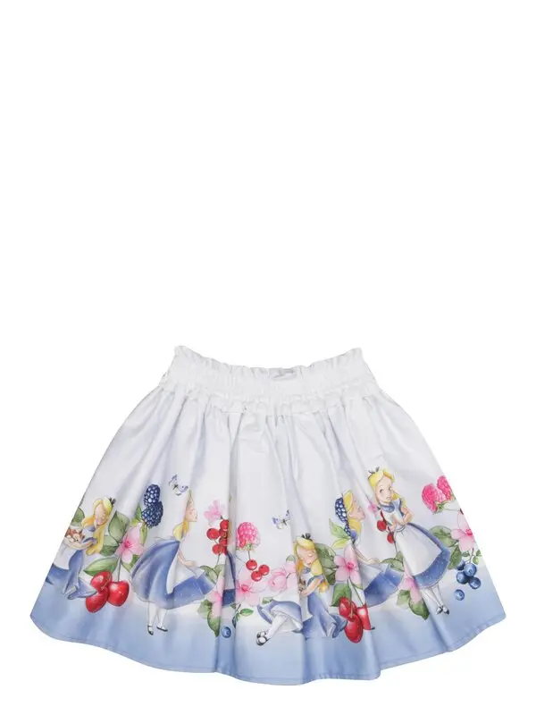 Monnalisa Alice In Wonderland Print Flared Skirt - White