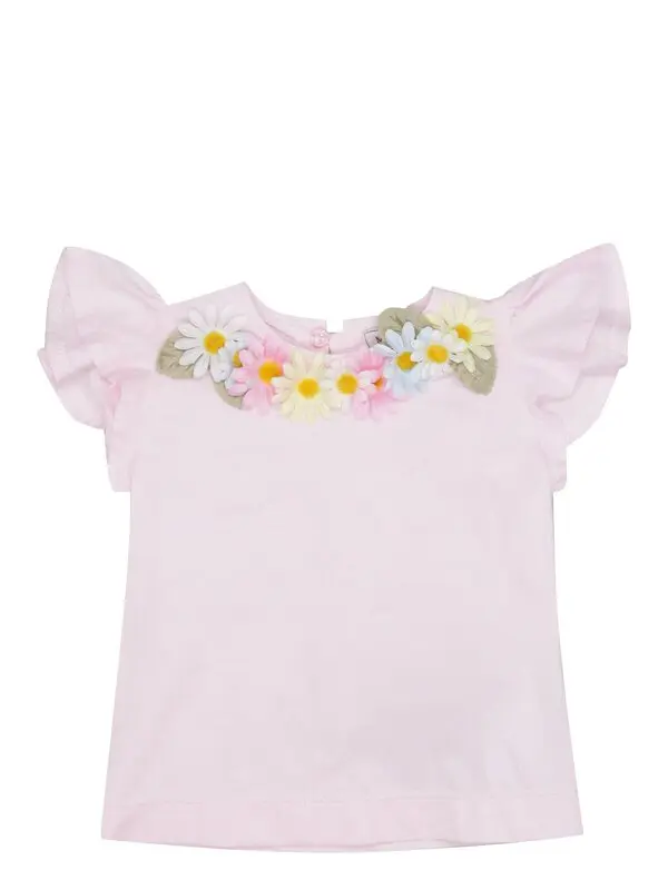 Monnalisa T-shirt With Daisy Detail - Pink
