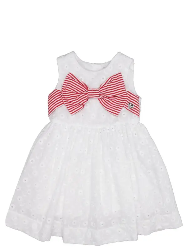 Monnalisa Dress With Applique - Bianco+rosso