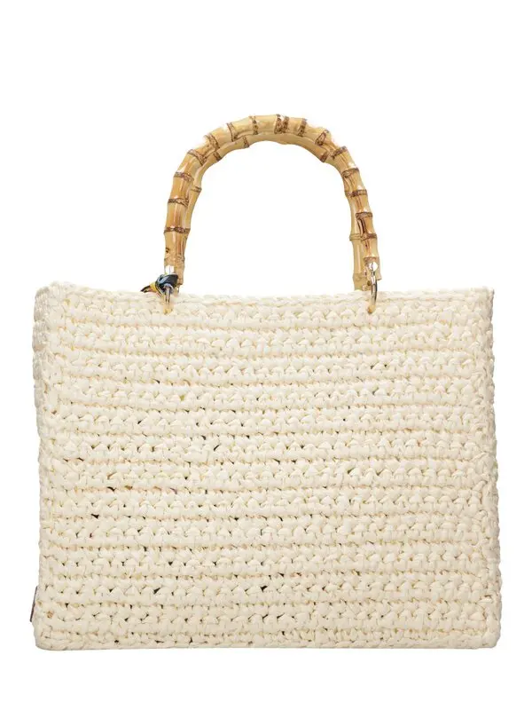 CHICA Raffia Hand Shopper With Bamboo Handles - Ivory