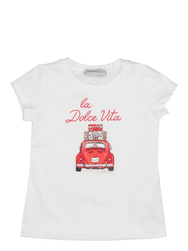 Monnalisa T-shirt With 'la Dolce Vita' Graphic - White