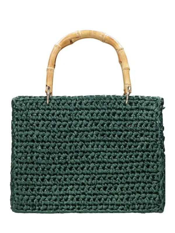 CHICA Raffia Handbag With Bamboo Handles - Forest