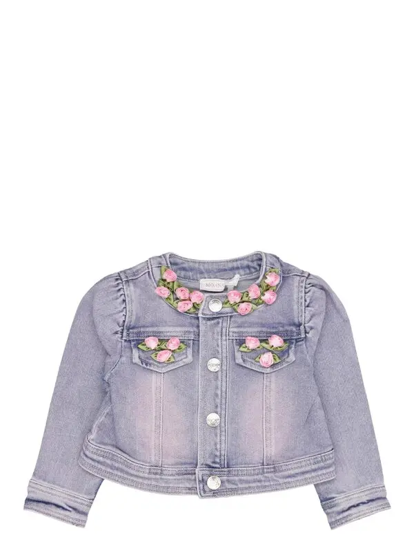 Monnalisa Denim Jacket With Rosette Detail - Denim+rosa