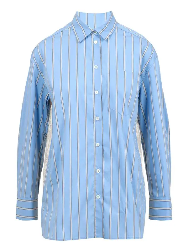 SEMICOUTURE Striped Poplin Shirt - Light Blue+white