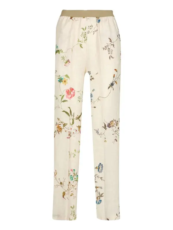 SEMICOUTURE Floral Linen Trousers - Cream