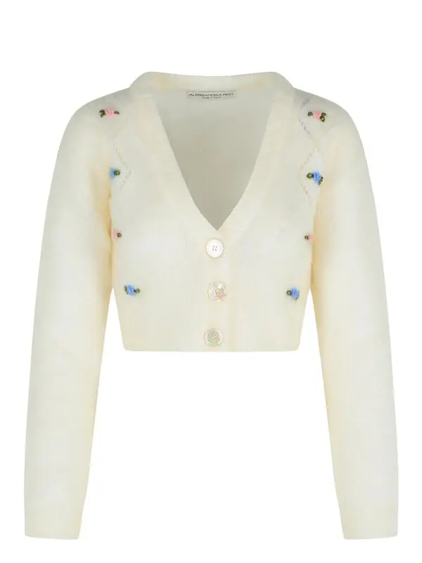 Alessandra Rich Mohair Blend Cardigan - White