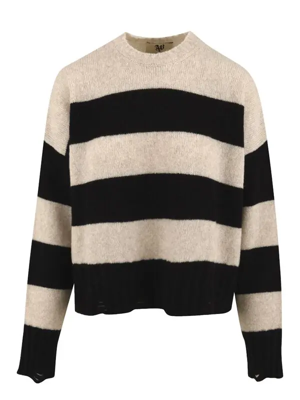 ANIYE BY Striped Cropped Pullover Sweater - Black Almond