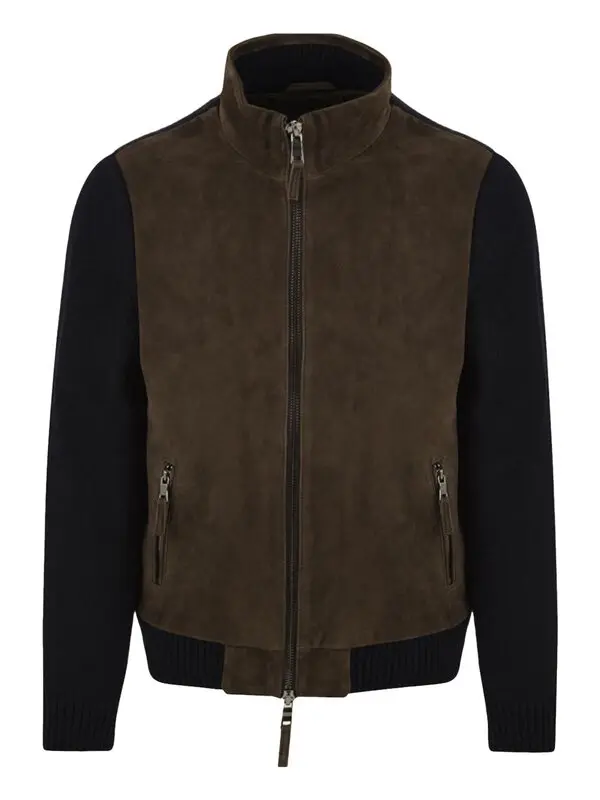 THE JACK LEATHERS Francis Knit Jacket - Dk Brown/blue