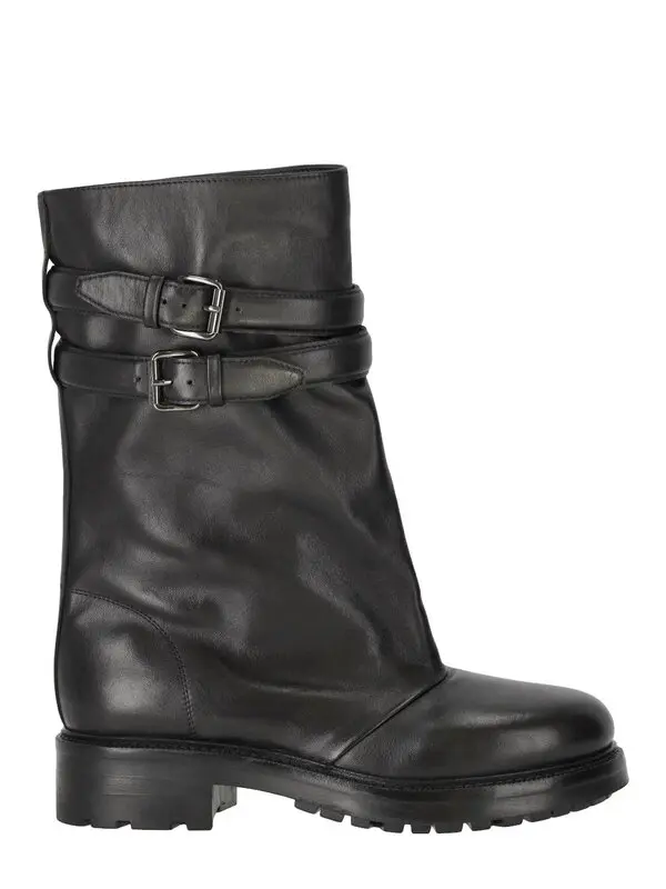 STRATEGIA Leather Biker Boots - Black