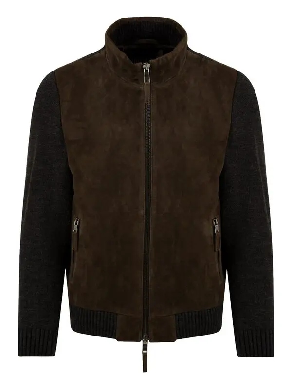 THE JACK LEATHERS Francis Knit Jacket - Moka/anthracite