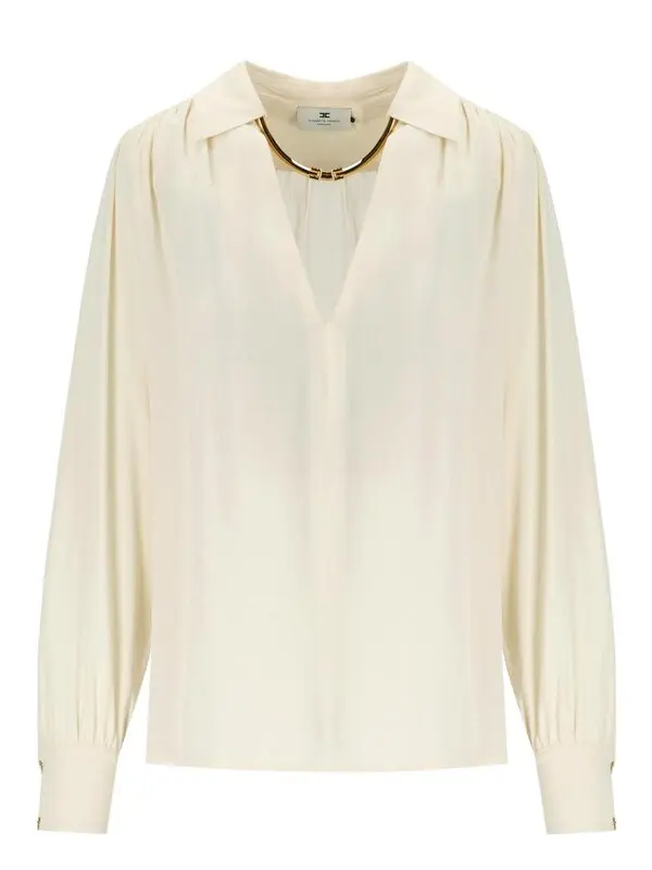 Elisabetta Franchi Viscose Georgette Blouse With Jewel Detail - White