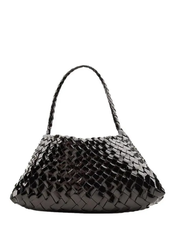 Dragon Diffusion Woven Leather Baguette - Patent Black