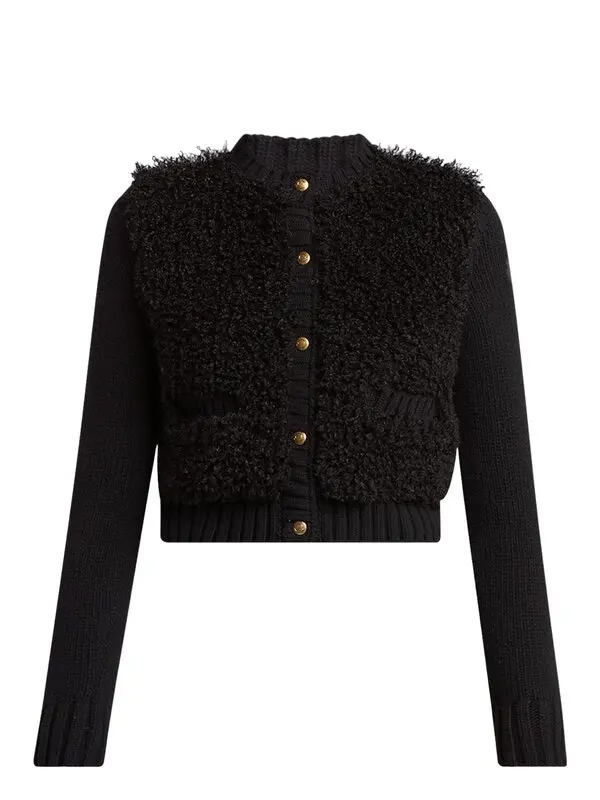 Moncler Wool-blend Cardigan With Faux-fur Detail - Black