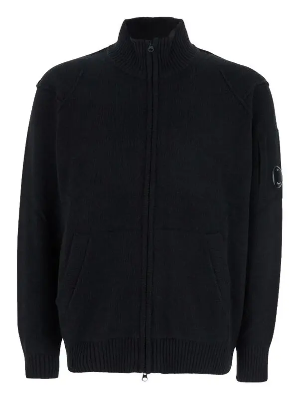 C.P. COMPANY Wool Blend High Neck Cardigan - Black