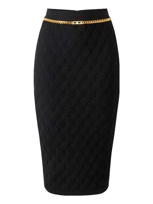 Elisabetta Franchi Diamond Patterned Knitted Skirt - Black