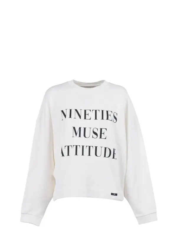 Elisabetta Franchi Cotton Sweatshirt With Lettering Print - Gesso