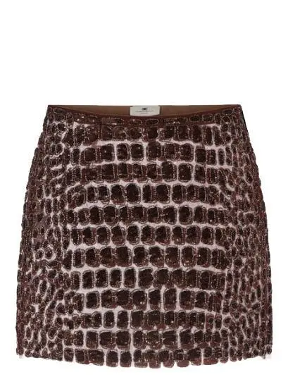Elisabetta Franchi Slim-fit Tulle Skirt - Coffee