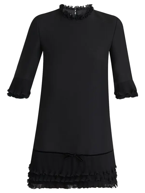 Valentino Garavani Ruffle Silk Crepe Mini Dress - Black