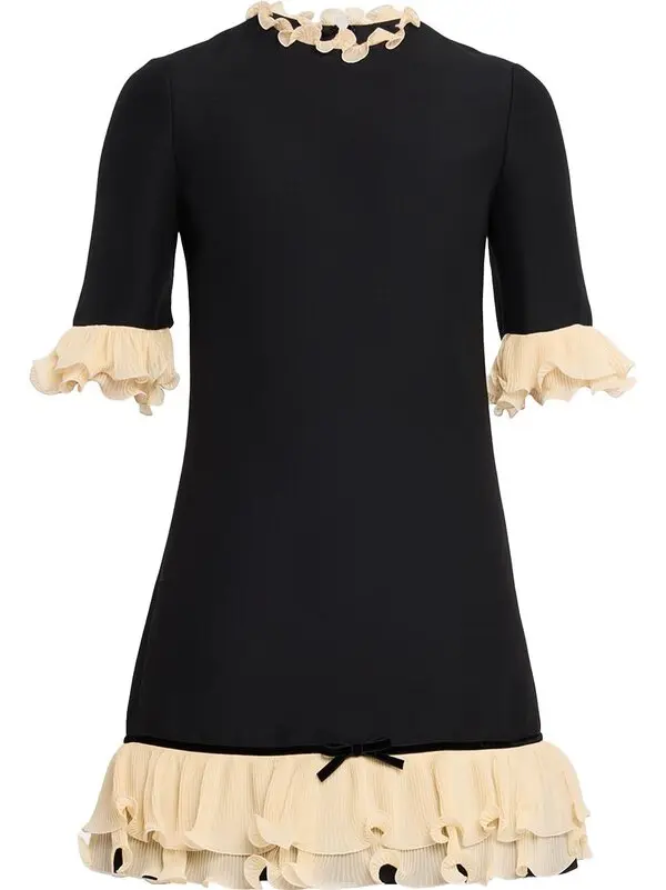 Valentino Garavani Ruffle Silk Crepe Mini Dress - L Hazelnut