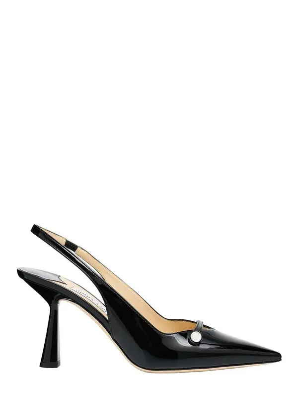 JIMMY CHOO Amita 85 Patent Nappa Leather Slingback Pumps - Black