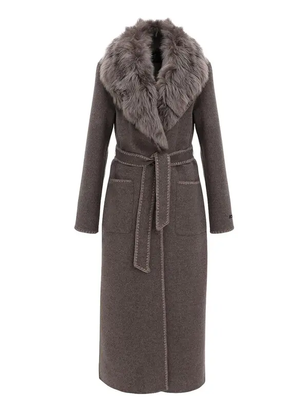 Gorski Belted Cashmere-wool Coat With Shearling Collar - Brown