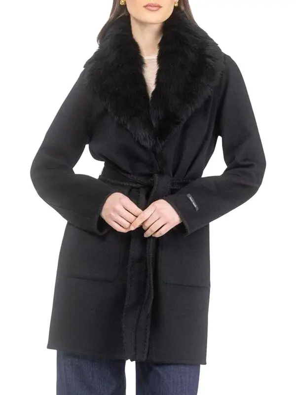 Gorski Belted Cashmere-wool Stroller With Detachable Shearling Collar - Black