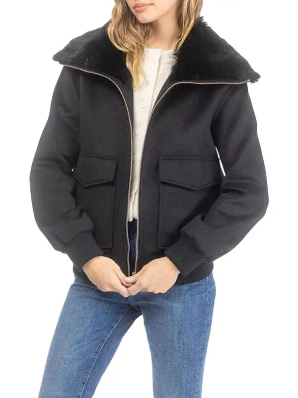 Gorski Lamb Shearling Collar Knit Jacket - Black
