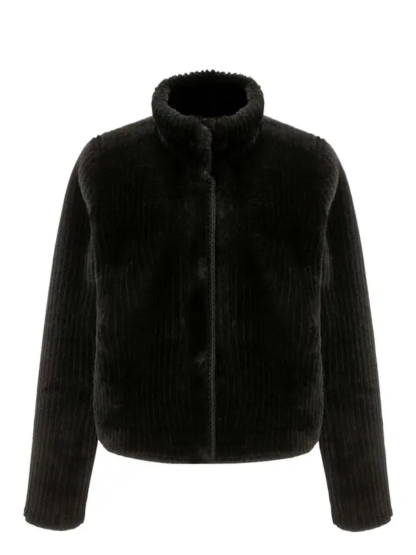 Gorski Reversible Grooved Shearling Lamb Jacket With Embroidered Trim - Black