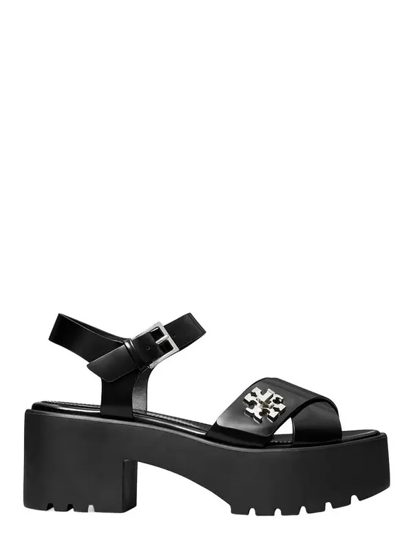 Tory Burch Turnlock Leather Platform Sandals - Black